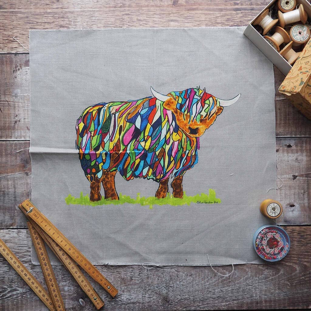 Chloe Gardner | Sew Your Own Cushion - Bright Highland Cow on grey