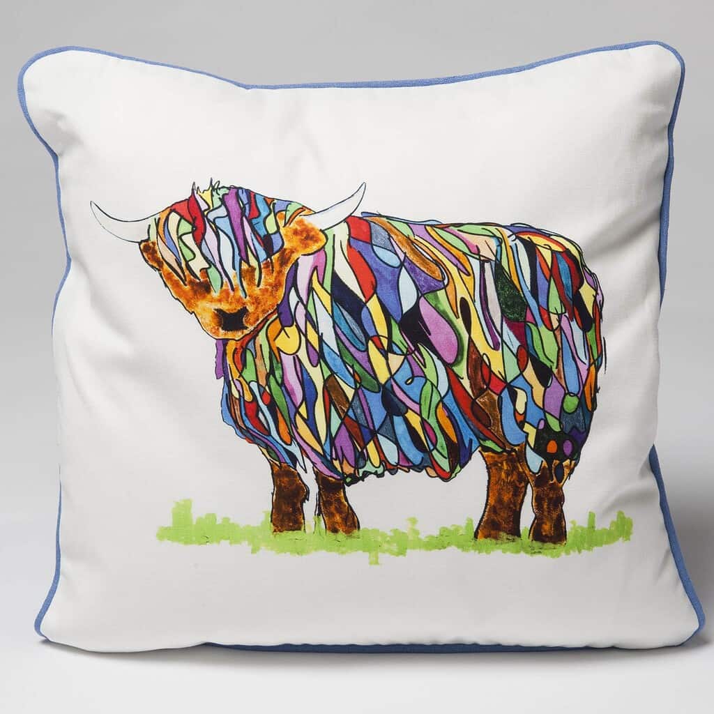 Chloe Gardner | Bright Highland Cow Looking Left Cushion