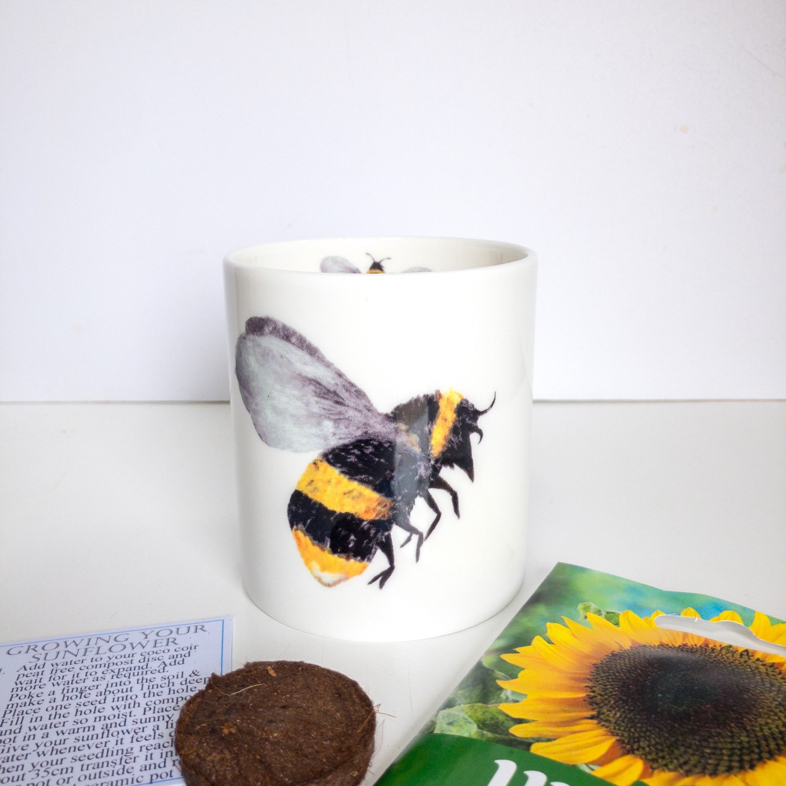Fine Bone China Pot with Sunflower Seeds Bee Design - Chloe Gardner Art