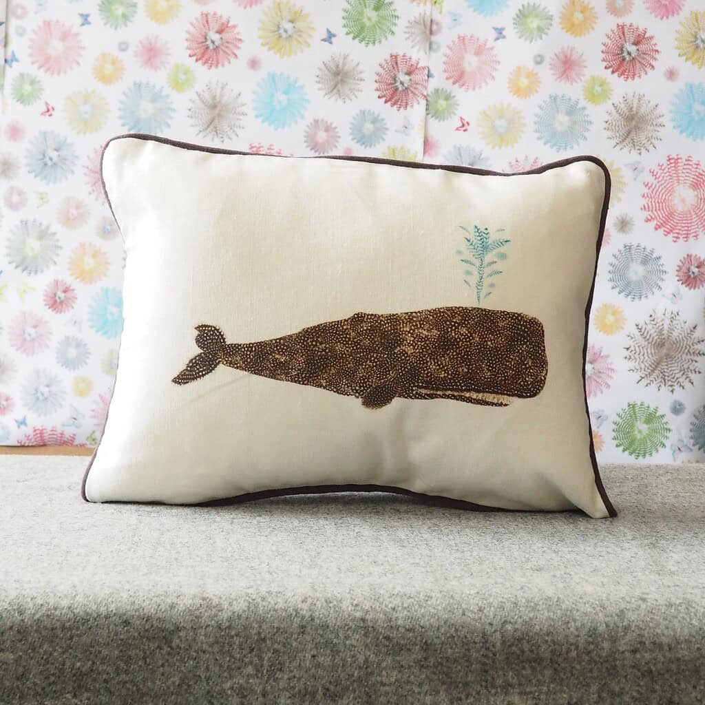 Chloe Gardner | Piped Linen Animal Cushion - Feather Whale