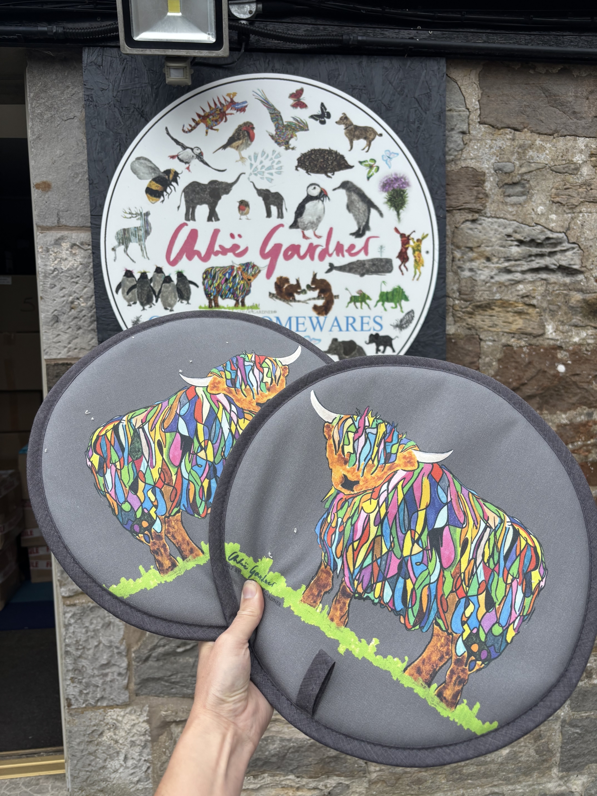 AGA PADS- Set of Two Bright Highland Cow Aga Covers on Grey - Chloe ...